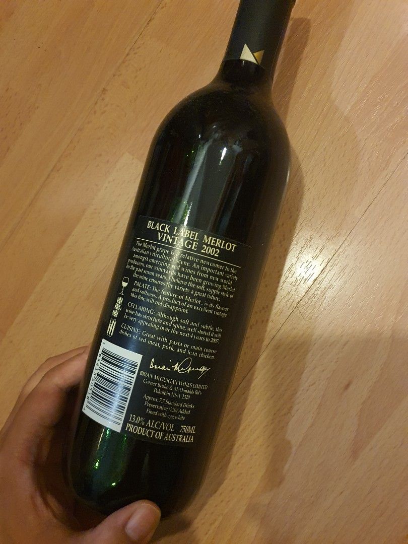 McGuigan Black Label Merlot Vintage 2002 Australia 750ml, Food & Drinks ...
