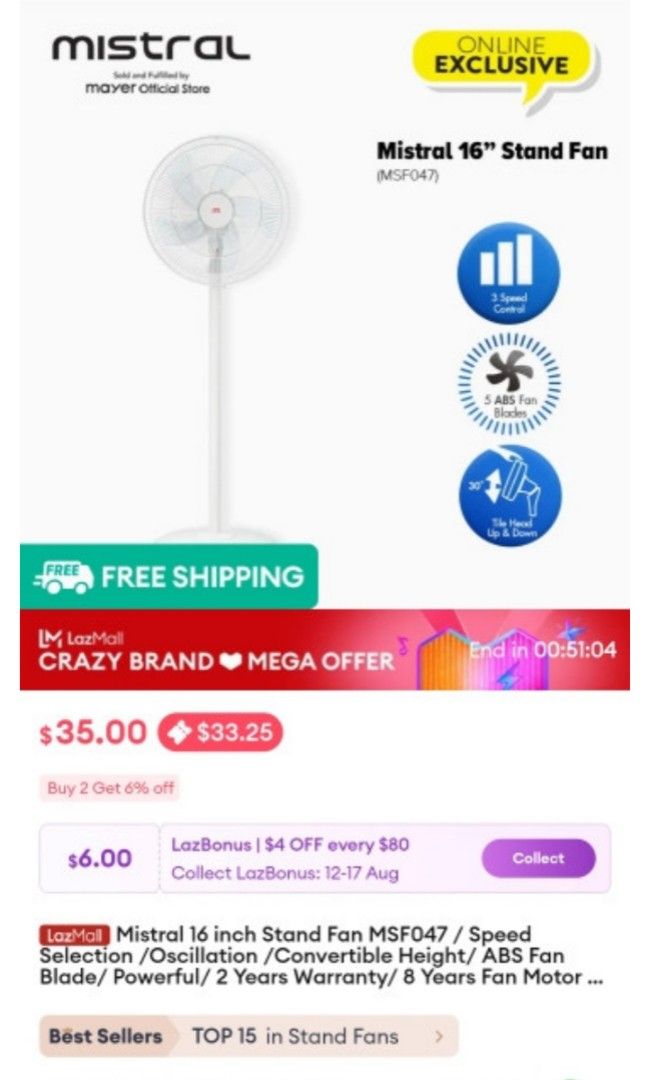 Mistral Stand Fan, Furniture & Home Living, Lighting & Fans, Fans on ...