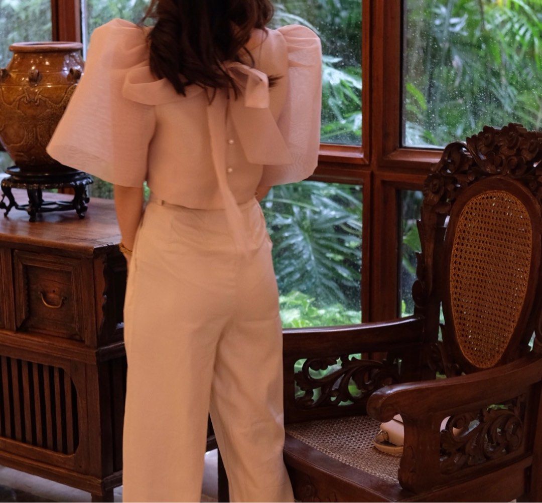 Modern Filipiniana top beige, Women's Fashion, Tops, Blouses on Carousell