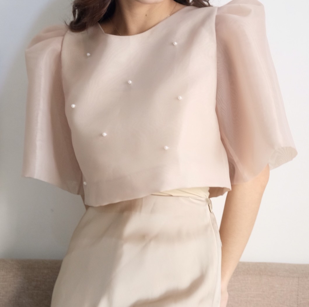 Modern Filipiniana top beige, Women's Fashion, Tops, Blouses on Carousell