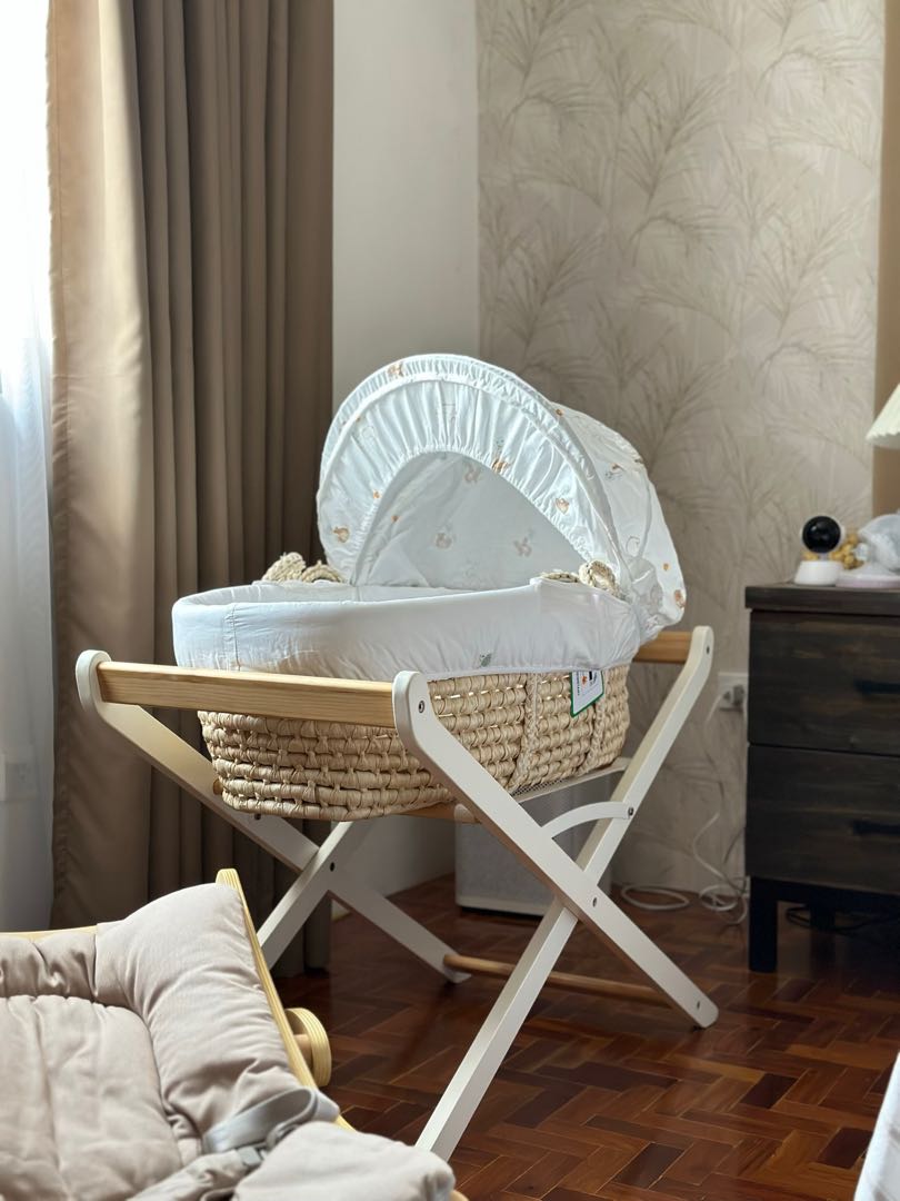 Mothercare Moses Bassinet Crib with Folding Stand and Mattress, Babies ...