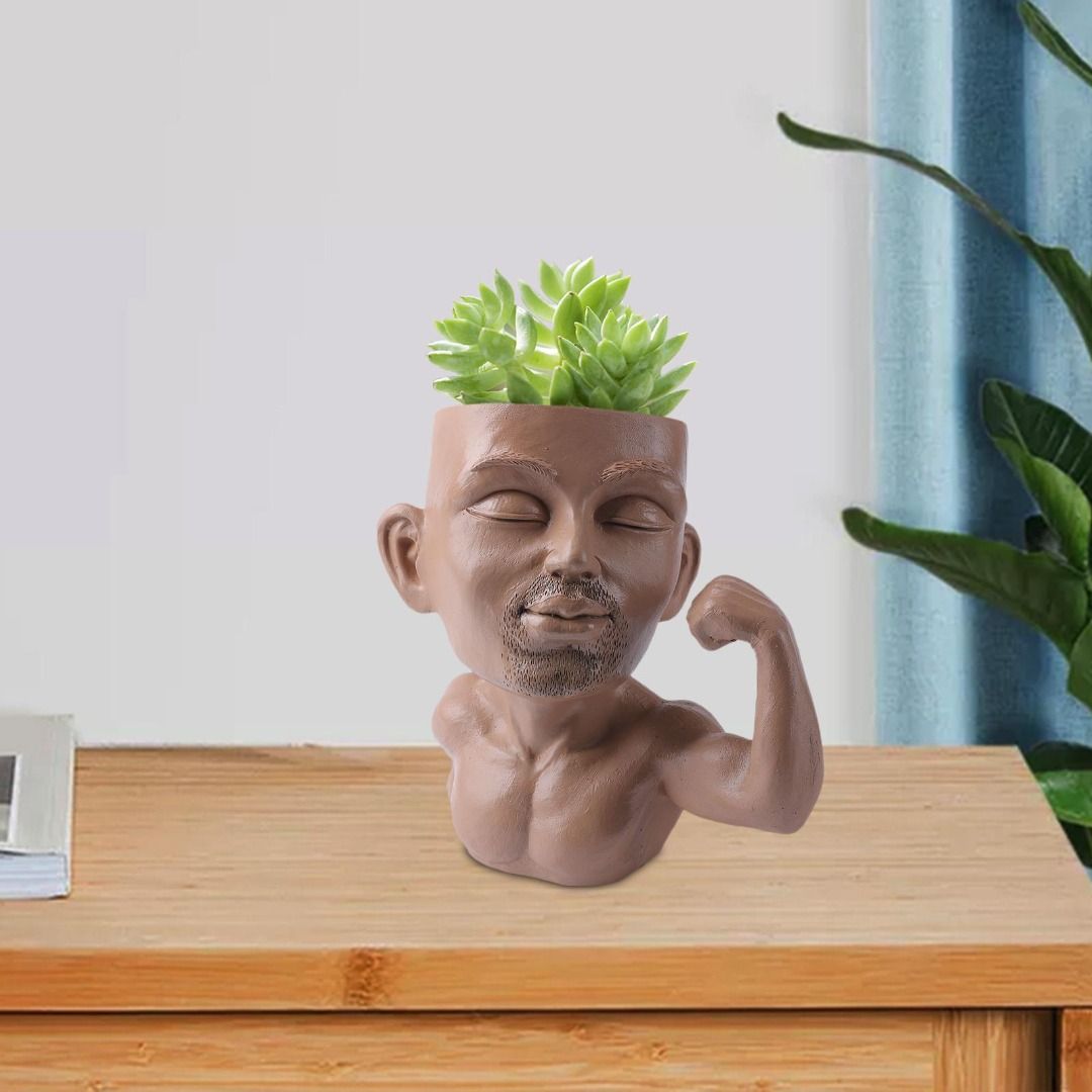 Pot Art Human Funny Face Flower Pot for Patio Bookshelf Indoor, 傢俬＆家居 ...