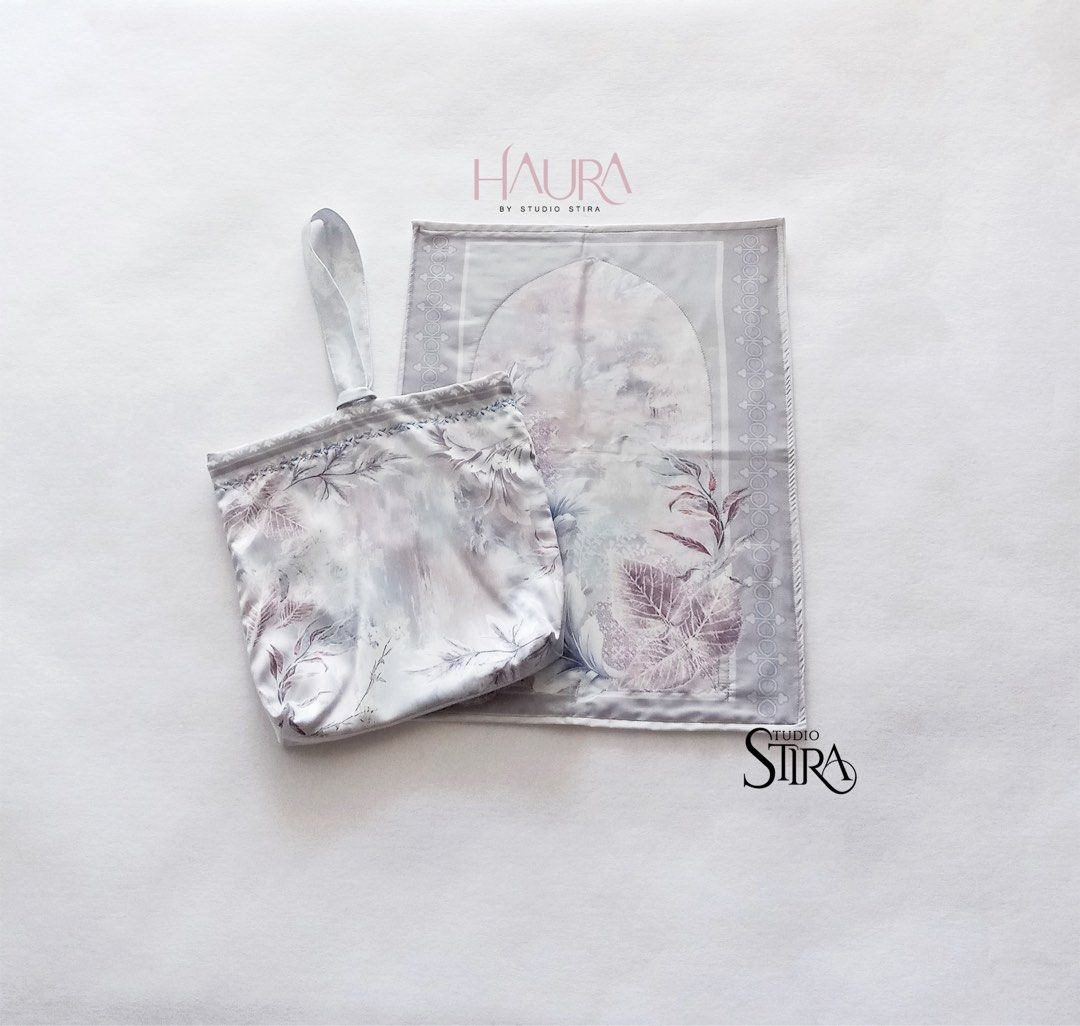 Premium Satin Telekung Set in Ice Blue (with bag and mini prayer mat ...