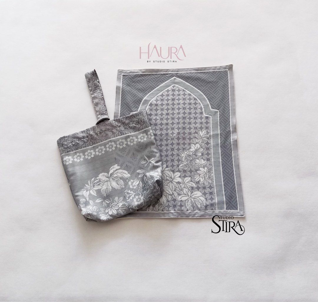 Premium Satin Telekung Set in grey (with bag and mini prayer mat ...