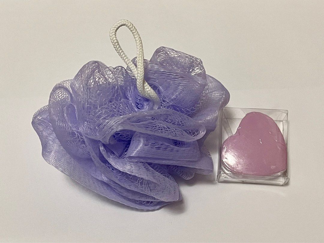 purple loofah and heart shaped purple soap, Beauty & Personal Care ...