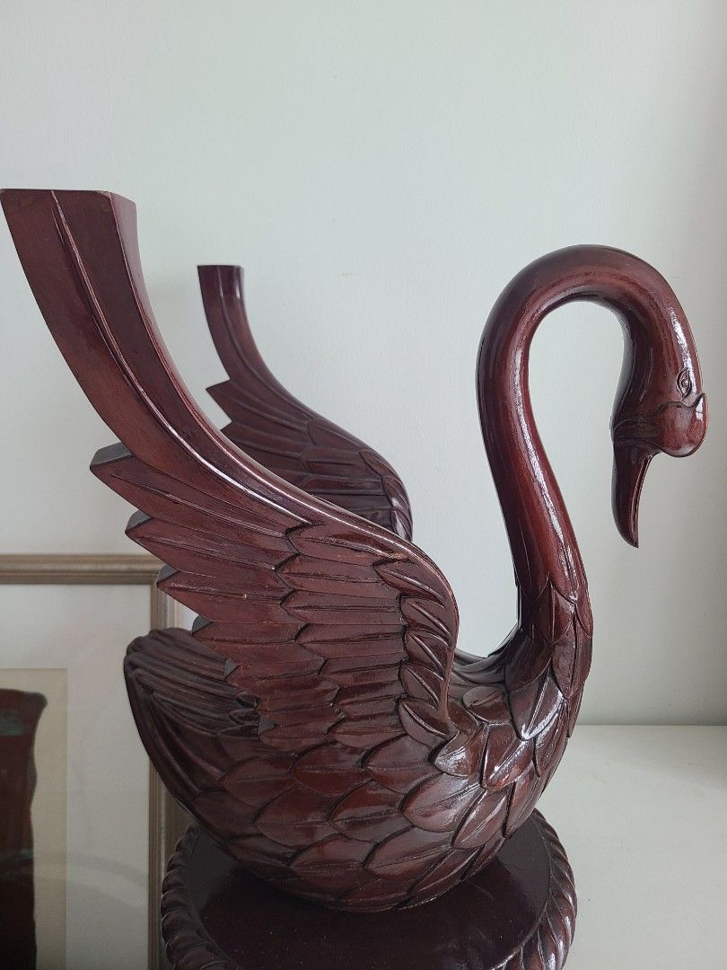 Rare vintage handcrafted wooden swan table base, Furniture & Home ...