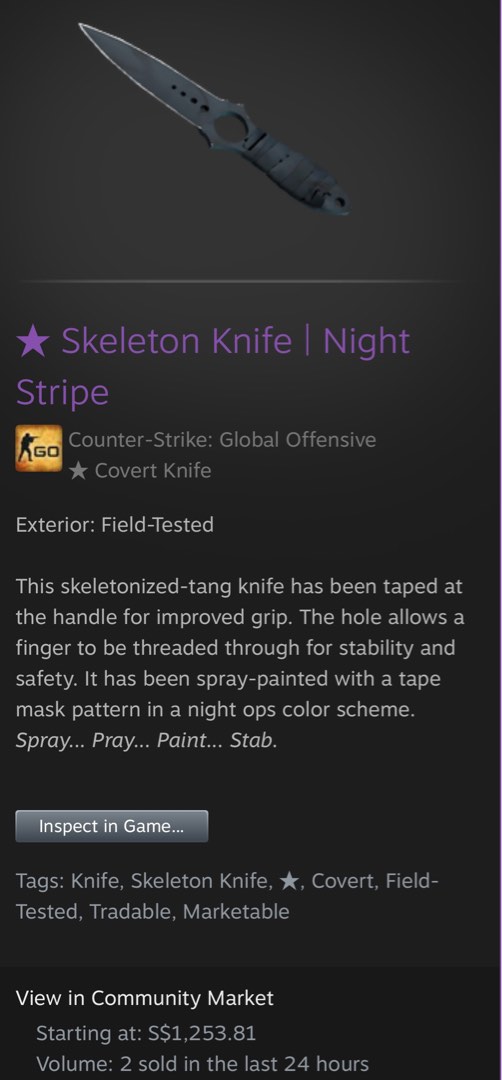 Skeleton Knife Night Stripe FT (CS:GO)/(CS2), Video Gaming, Gaming Accessories, In-Game Products ...
