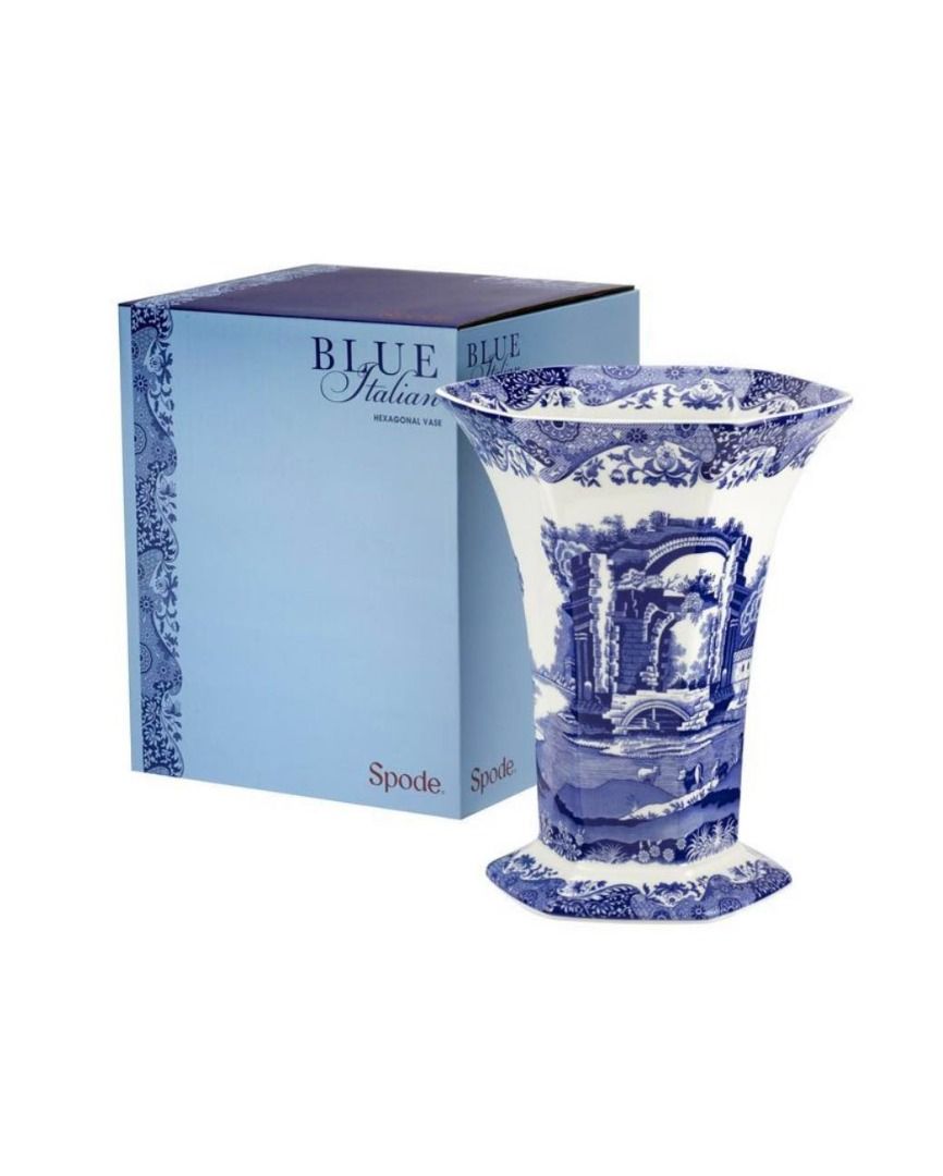 Spode Blue Italian Hexagonal Vase, Furniture & Home Living, Home Decor ...