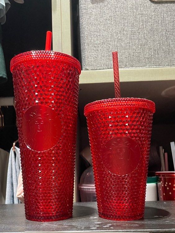 Starbucks studded red cold cup set, Furniture & Home Living ...