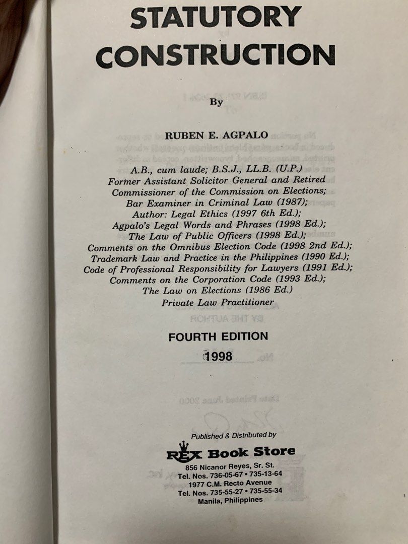 Statutory Construction by Ruben Agpalo, Hobbies & Toys, Books ...