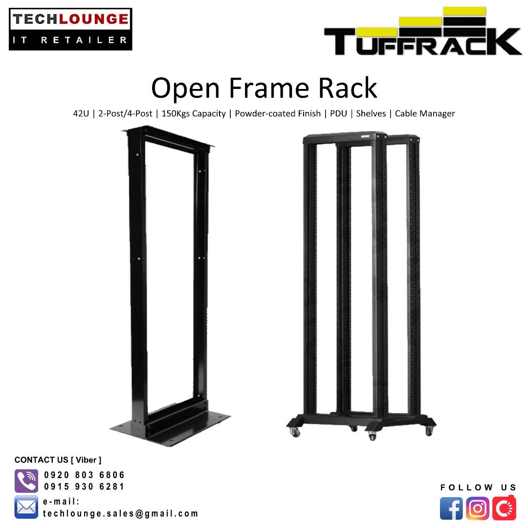 TUFFRACK Open Frame Rack - 42U, 2-Post/4-Post, 150Kgs Cap., Power ...