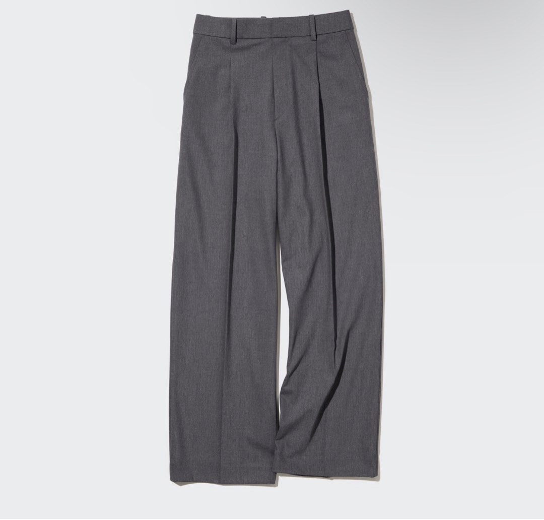 Uniqlo Pleated Wide Pants (Grey), Women's Fashion, Bottoms, Other Bottoms on Carousell
