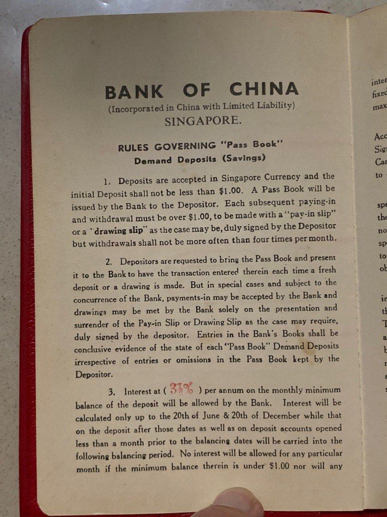 Vintage 1960s Bank of China, Singapore, Bank Account Pass Book, Hobbies ...