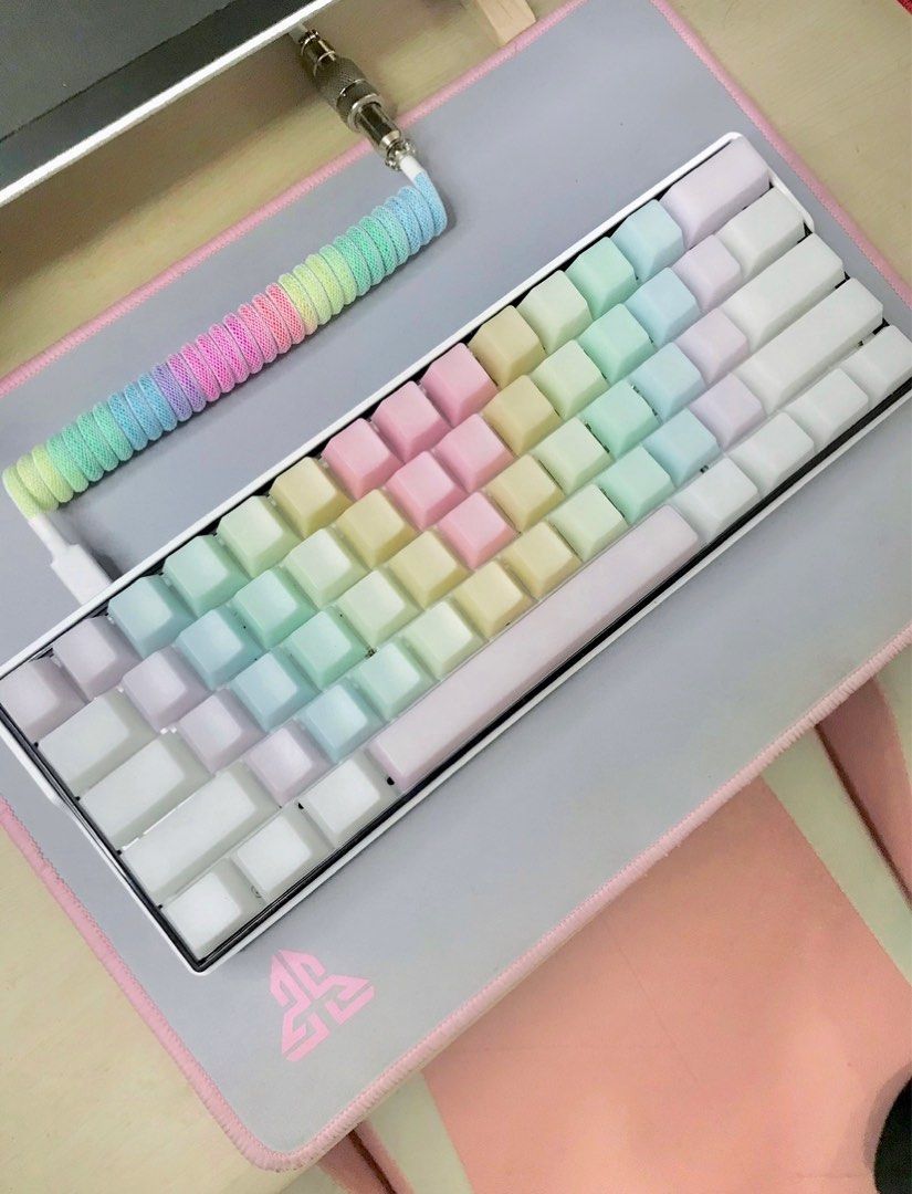 White Akko Acrylic 64 RGB Mechanical Keyboard Set Pastel Theme Milky ...
