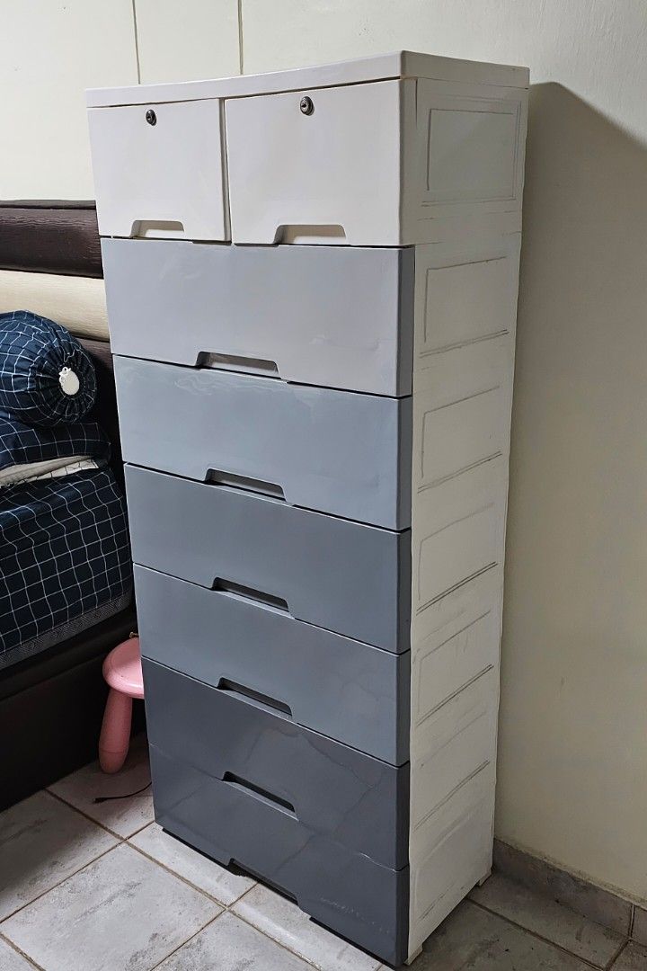 (2nd hand) PVC chest of drawers, 7 compartments with 2 locks, gradient ...