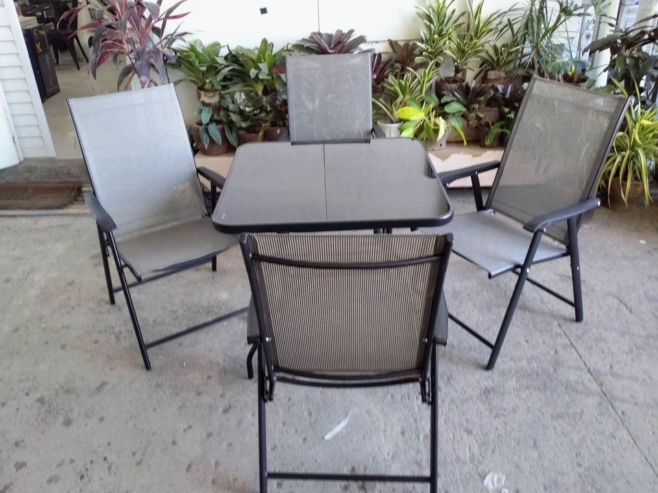 4-Seater Dining Glass Top Set Foldable Chairs, Furniture & Home Living ...