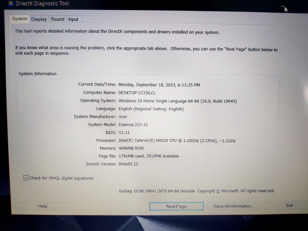 Acer Extensa 215-31 Intel Celeron N4020 8th Gen 4GB Ram DDR4 Upgradable ...