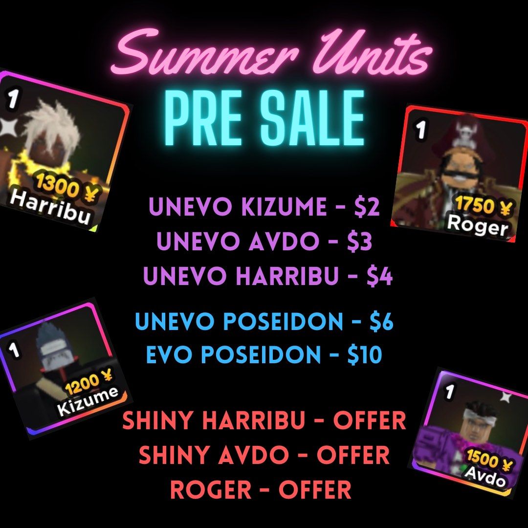 Anime Adventures Pre-Selling Summer Units Tags: Roblox Avdo Roger ...