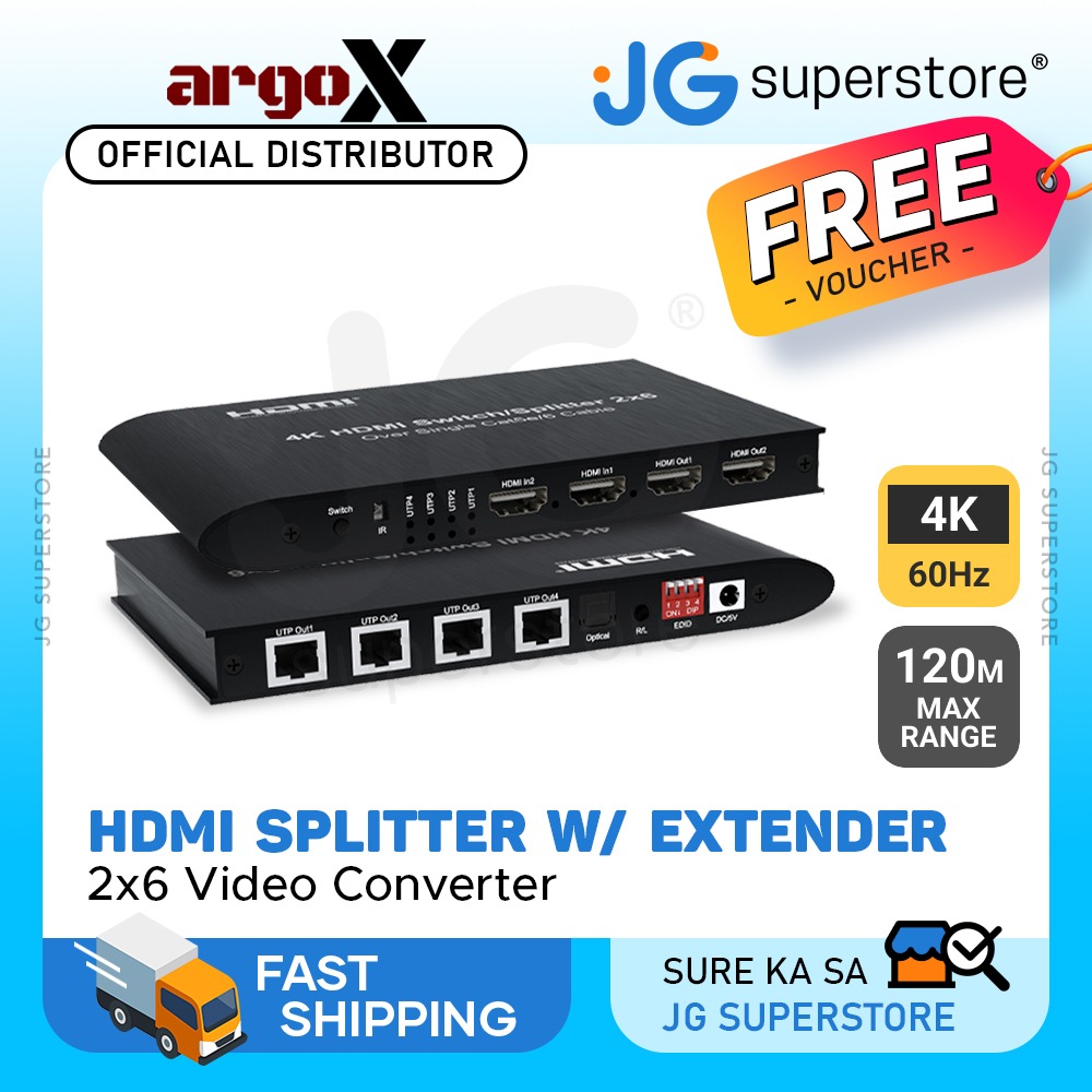 ArgoX HDSS2-6 4K Ultra HD HDMI 2x6 Video Splitter Switcher with 120m ...