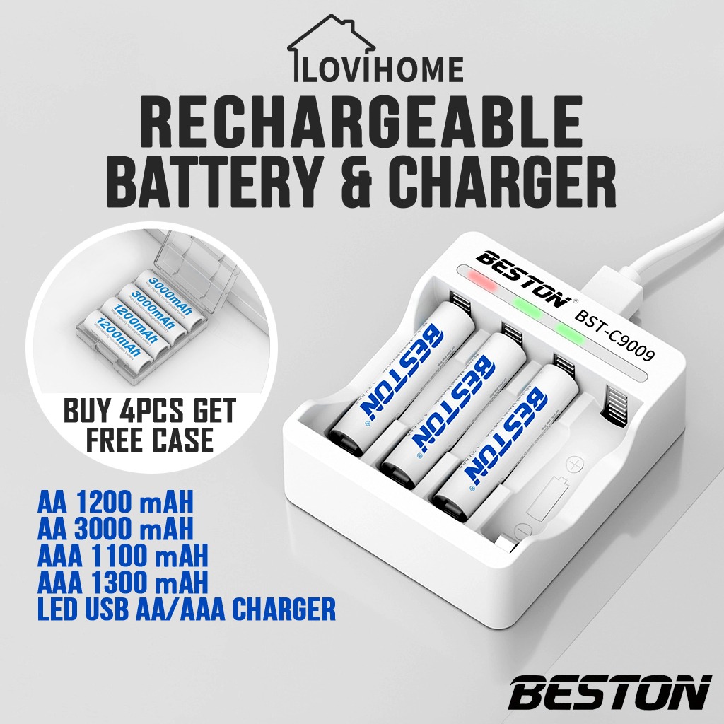 Beston AA AAA Rechargeable Battery Pack Ni-MH LED USB Charger ...