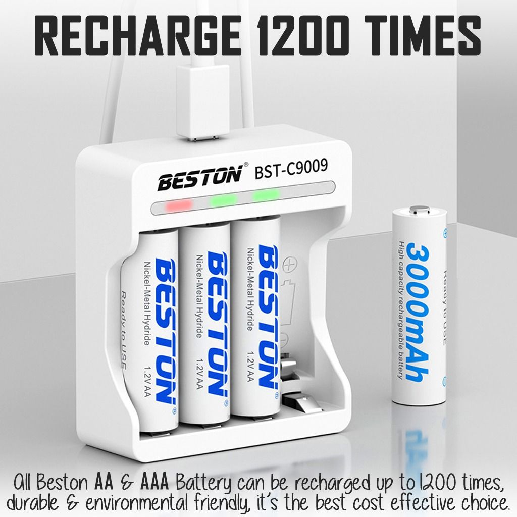 Beston AA AAA Rechargeable Battery Pack Ni-MH LED USB Charger ...
