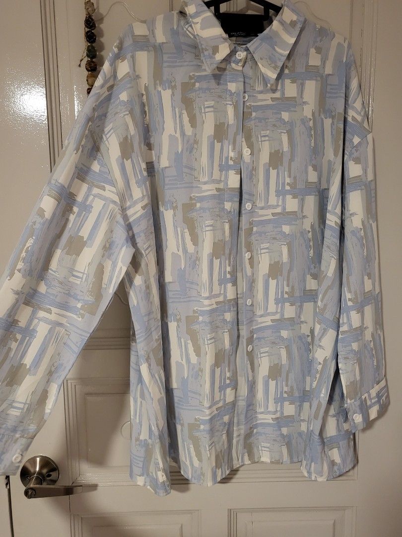 Blue Abstract Blouse, Women's Fashion, Tops, Blouses on Carousell