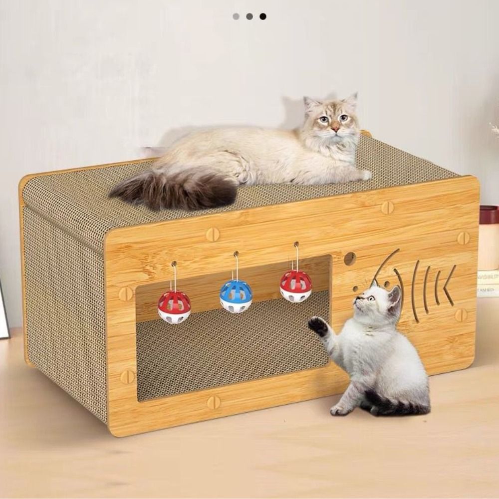 Cat Scratcher House Scratching Board Wooden Cardboard Sturdy Cat Rest ...