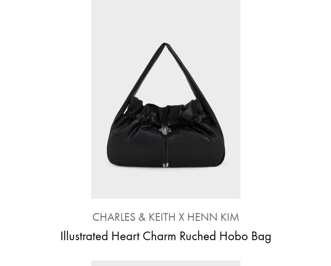 Charles & Keith x Henn Kim illustrated heart charm ruched hobo bag ...