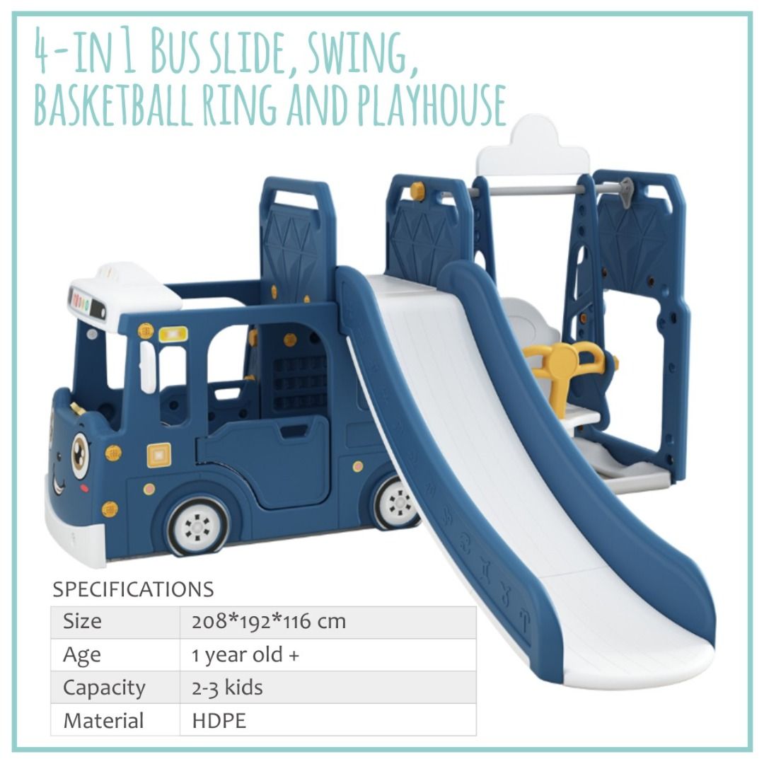 Children Indoor Playground Bus Design slides and Swing, Hobbies & Toys ...