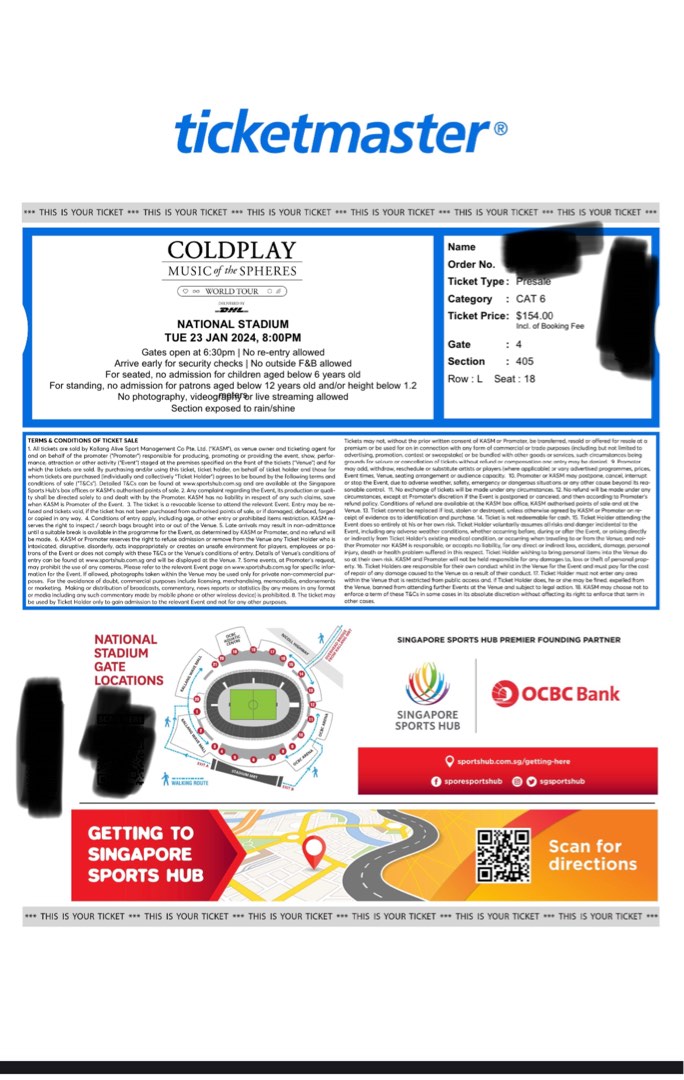 COLDPLAY TICKET 23 JAN 2024 CAT 6, Tickets & Vouchers, Event Tickets on ...