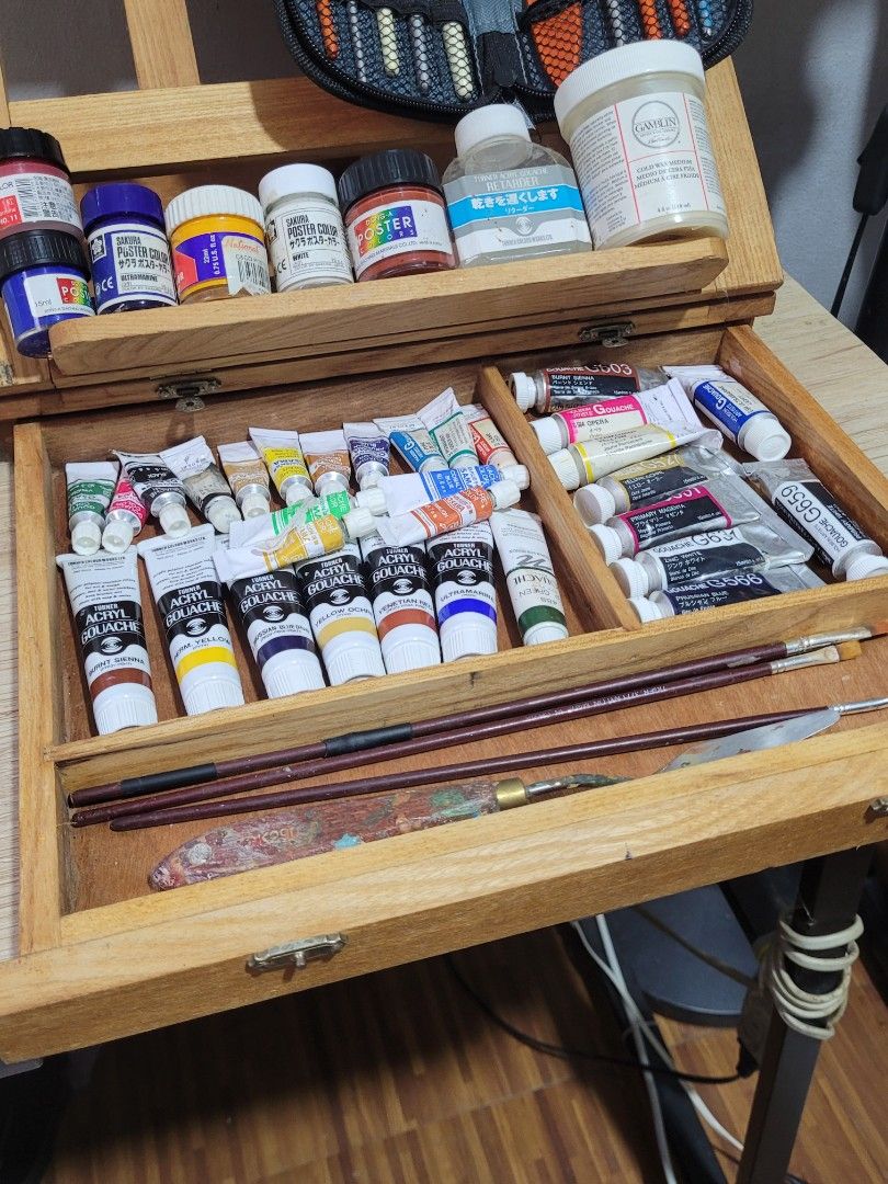 Premium Gouche, Easel & Palette Set (Holbein/Turner,etc), Hobbies ...