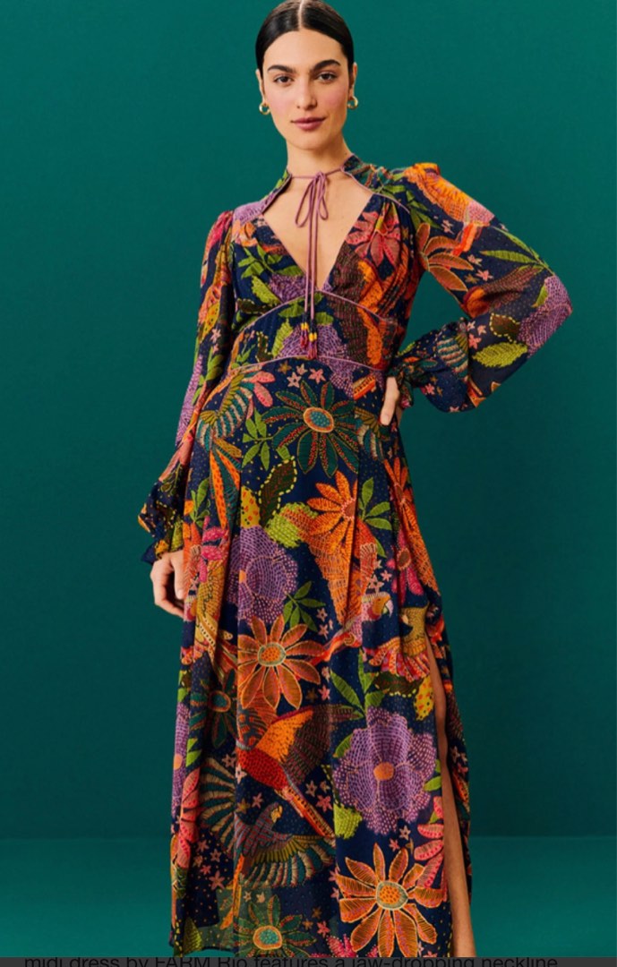 Farmrio Navy Cool Macaw Midi Dress, Women's Fashion, Dresses & Sets ...