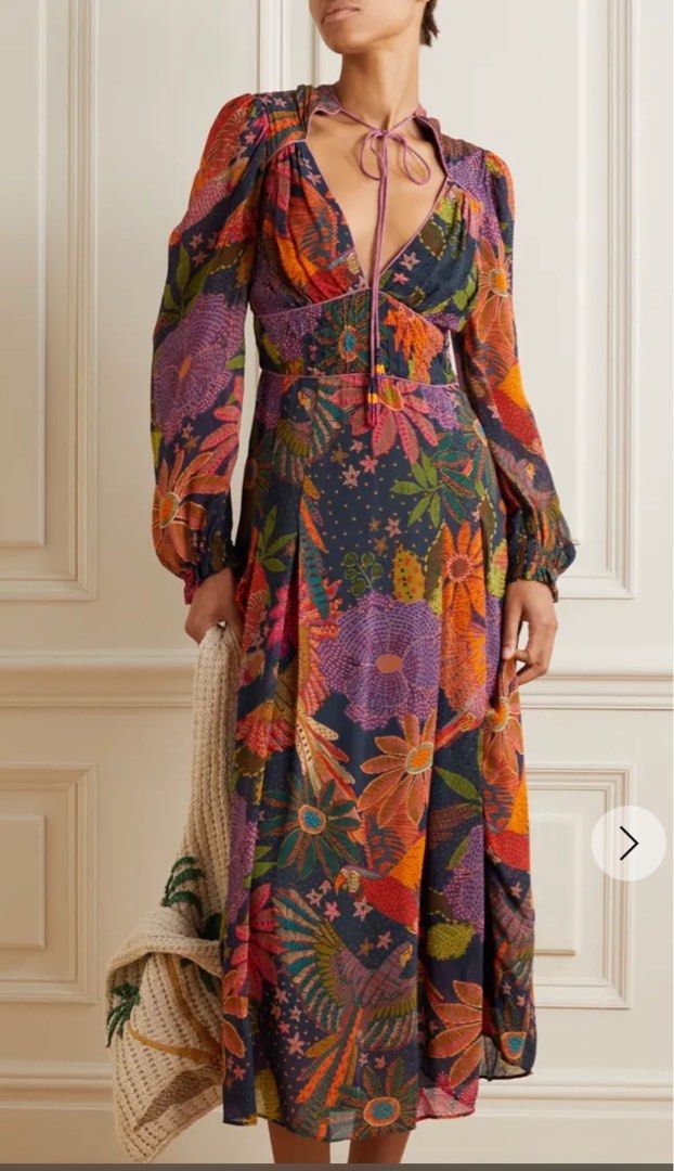Farmrio Navy Cool Macaw Midi Dress, Women's Fashion, Dresses & Sets ...