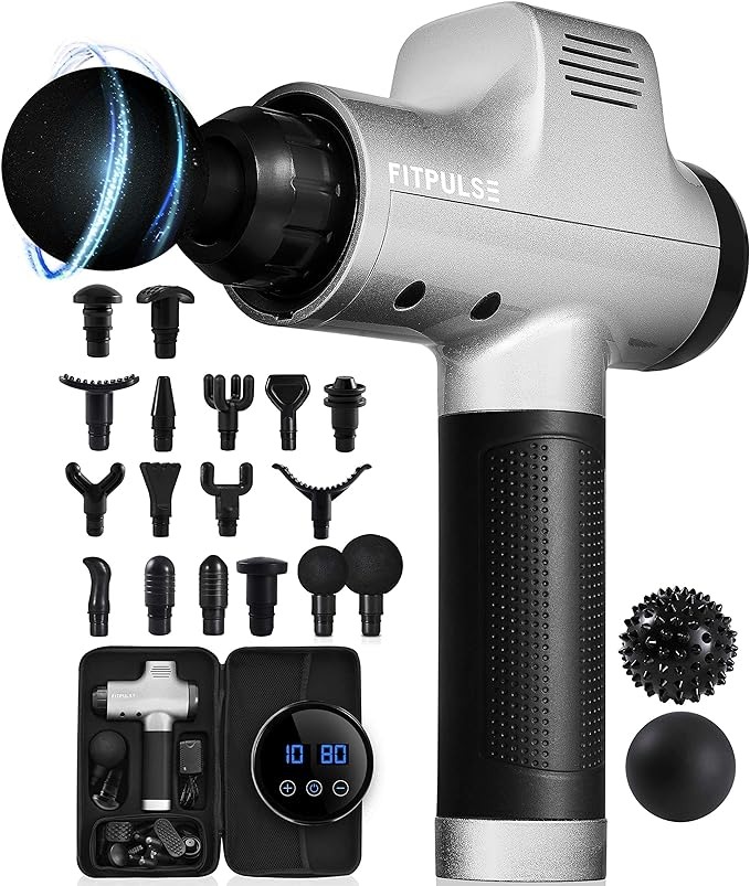 (Grey) FITPULSE Muscle Gun for Athletes, Health & Nutrition, Massage ...