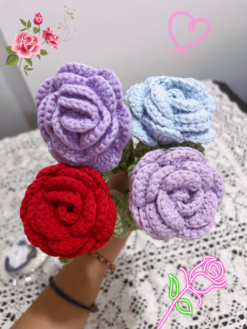 Handmade Crochet Rose, Hobbies & Toys, Stationery & Craft, Handmade ...
