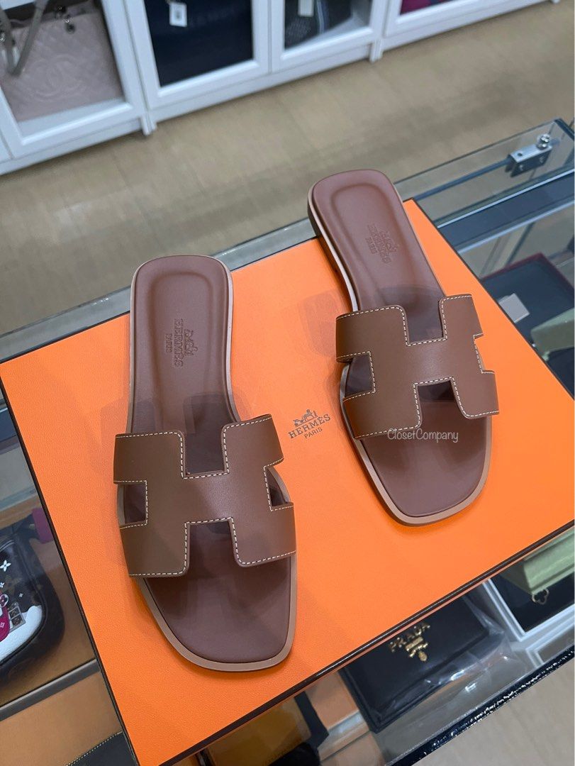 Hermes Oran Gold (Brown), Luxury, Sneakers & Footwear on Carousell