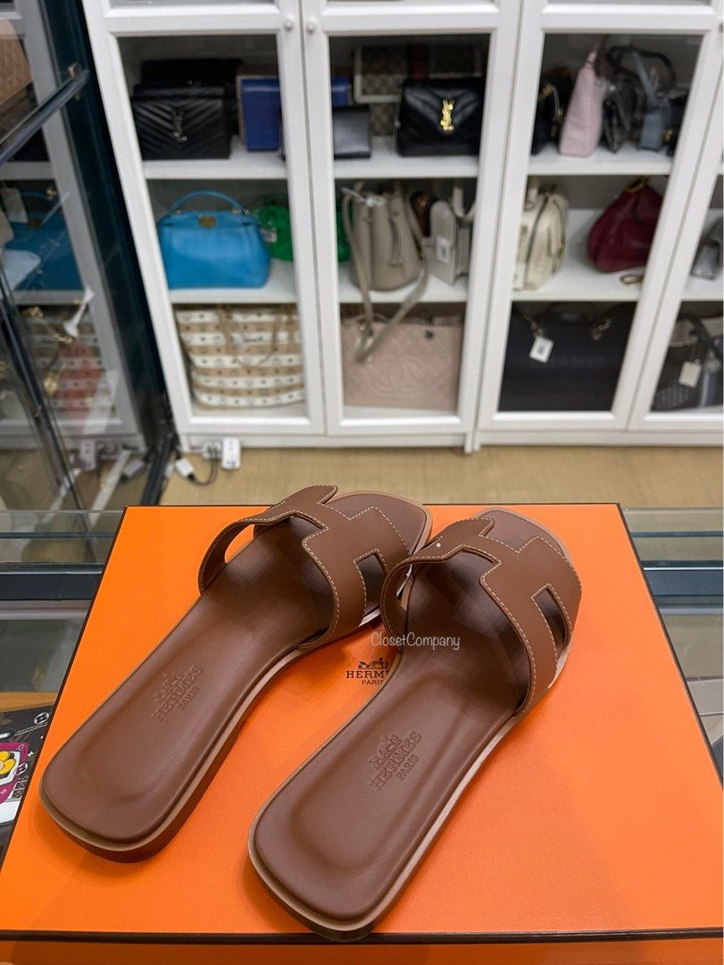 Hermes Oran Gold (Brown), Luxury, Sneakers & Footwear on Carousell