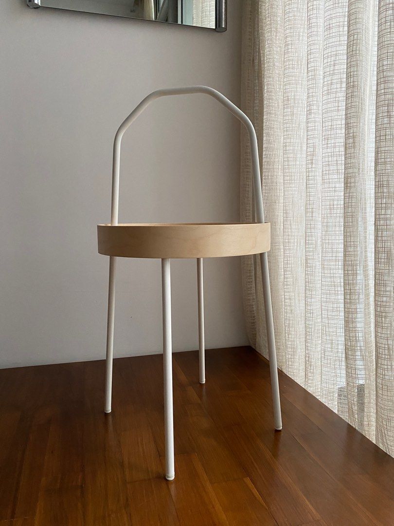 IKEA Round Side Table in Pine and White Metal, Furniture & Home Living ...