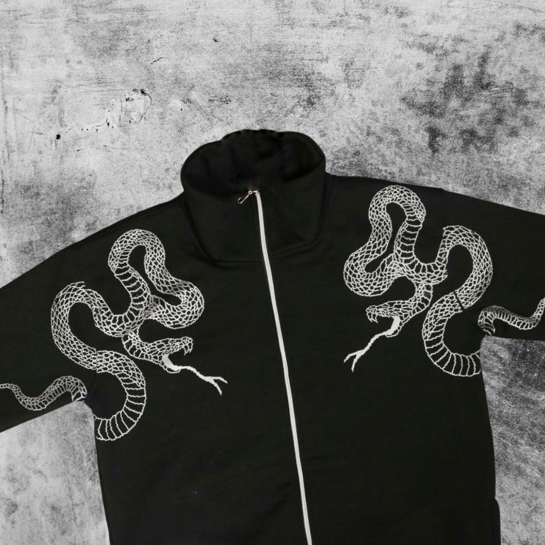 Jaket Zipper Philipp Plein Snakes PP Hitam, Fesyen Pria, Pakaian , Baju ...