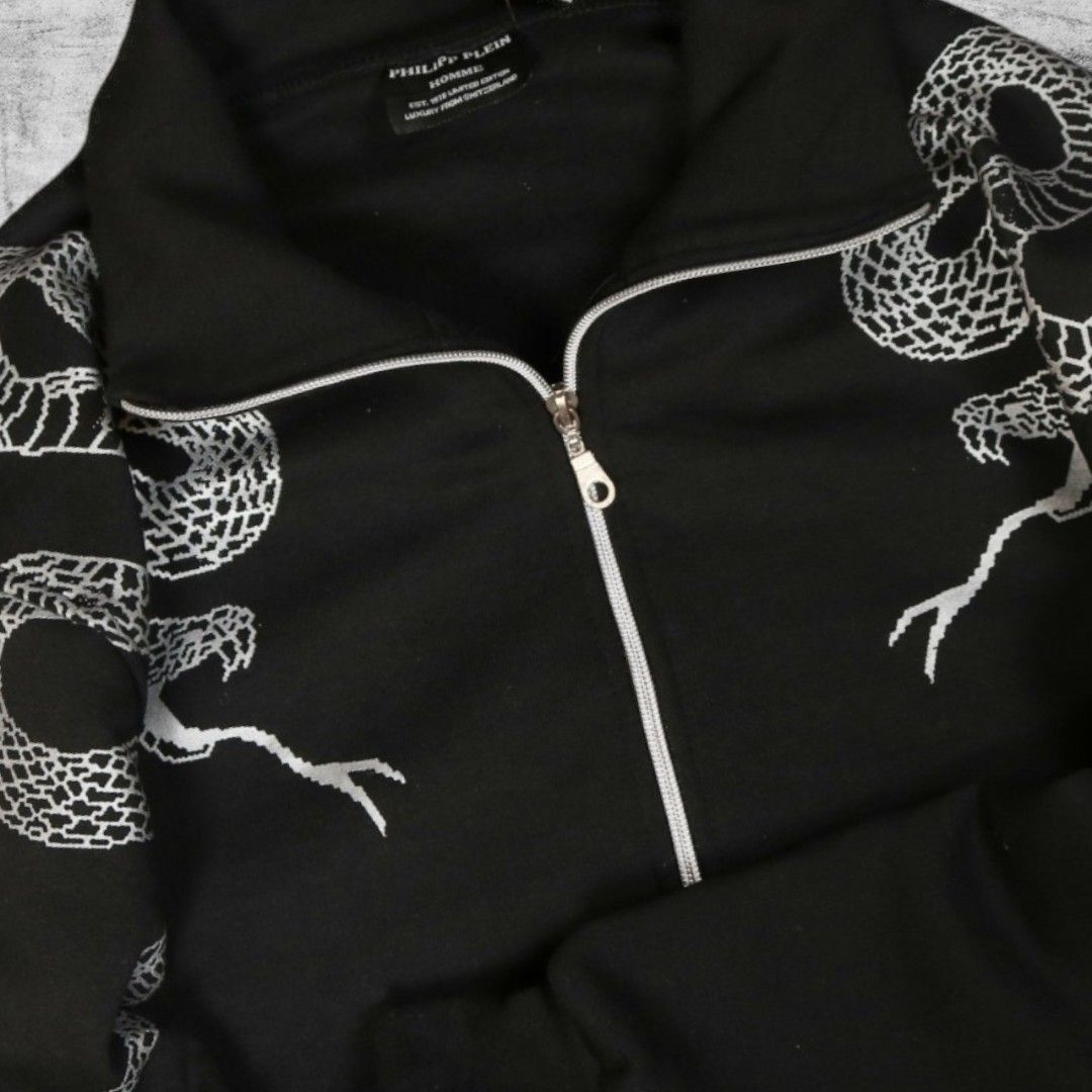 Jaket Zipper Philipp Plein Snakes PP Hitam, Fesyen Pria, Pakaian , Baju ...
