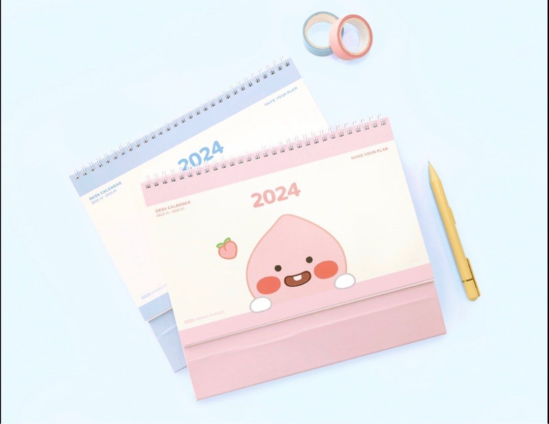 [Kakao] 2024年枱曆 Apeach/Ryan, 興趣及遊戲, 手作＆自家設計, 文具 - Carousell