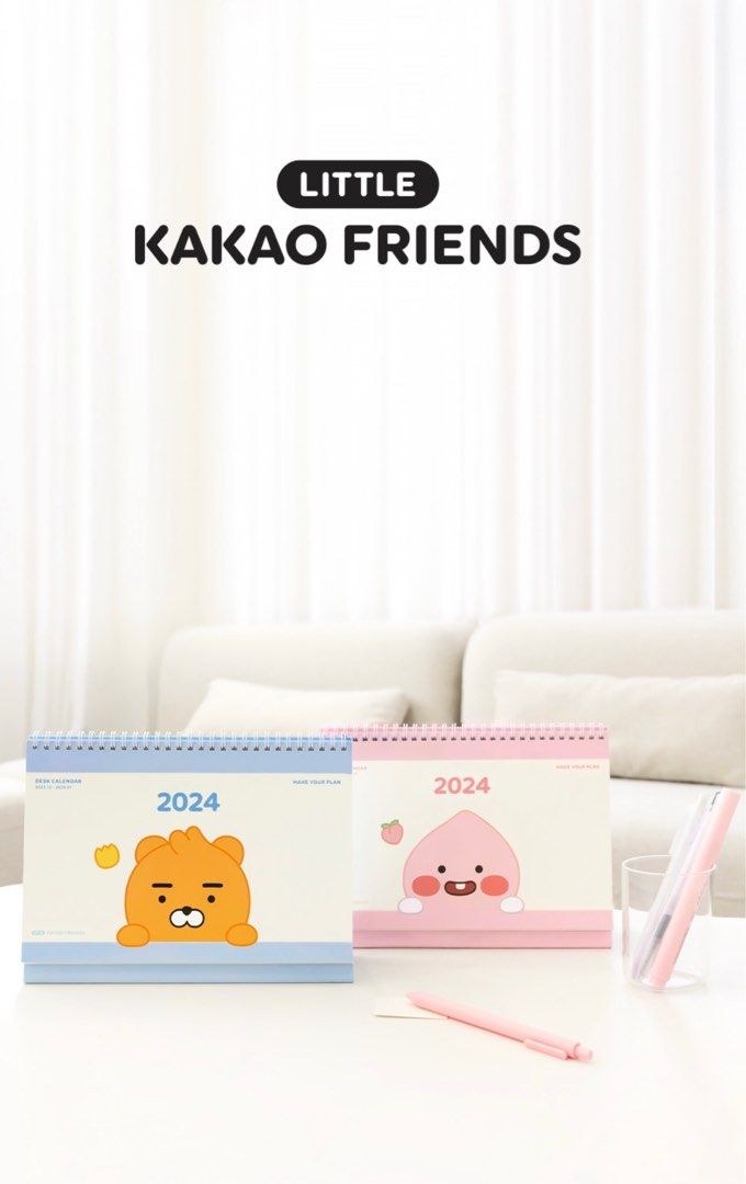 [Kakao] 2024年枱曆 Apeach/Ryan, 興趣及遊戲, 手作＆自家設計, 文具 - Carousell