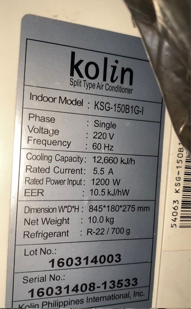Kolin Split type 2hp, TV & Home Appliances, Air Conditioning and ...