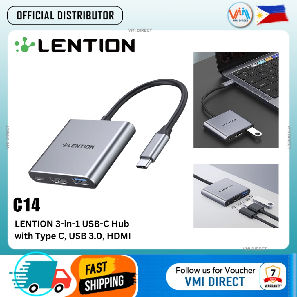 LENTION C14 Multi Function 3-In-1 USB C Hub Multiport USB Adapter Type ...