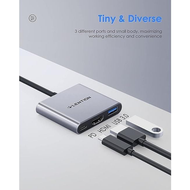 LENTION C14 Multi Function 3-In-1 USB C Hub Multiport USB Adapter Type ...