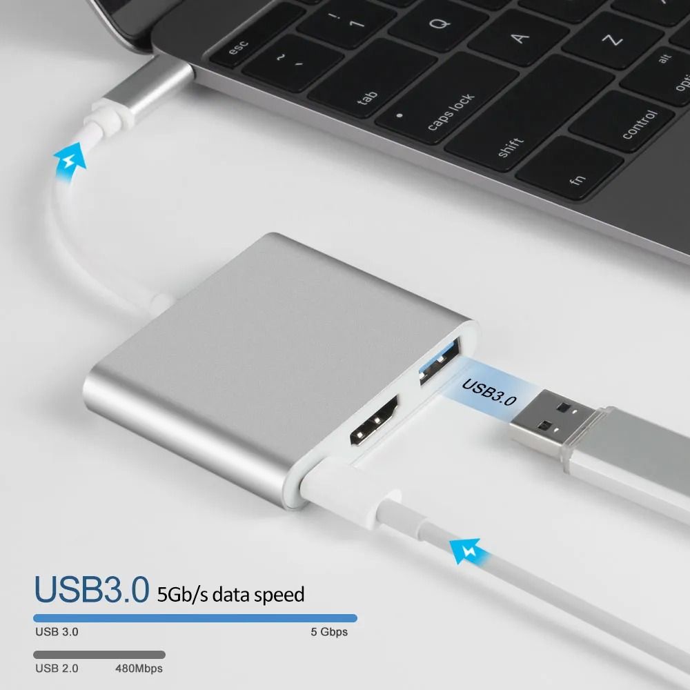 LENTION C14 Multi Function 3-In-1 USB C Hub Multiport USB Adapter Type ...