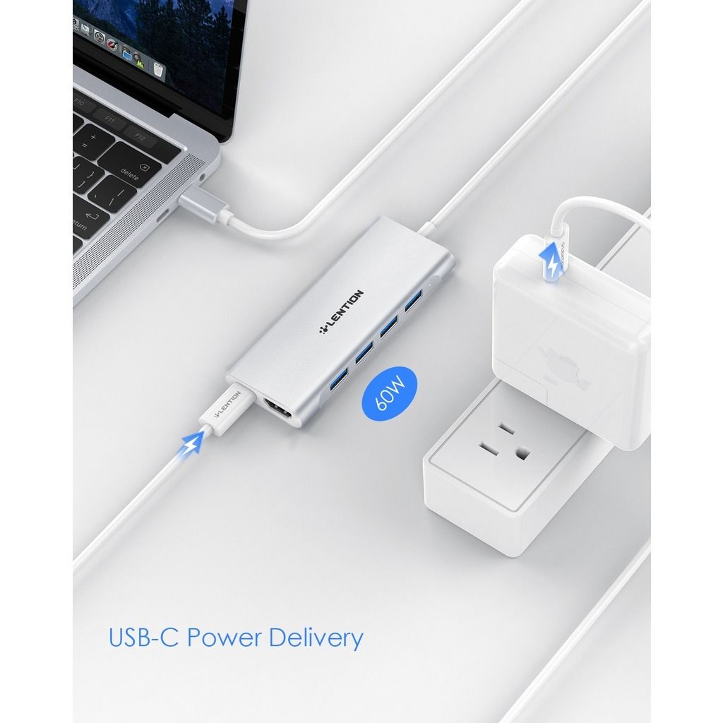 LENTION C35 USB Hub Multiport Adapter 3 Port Type C USB Reader Docking ...