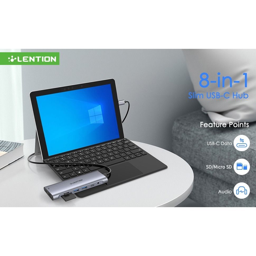 LENTION C37 8-in-1USB Splitter Type C Multiport Hub to 4k HDMI Port ...