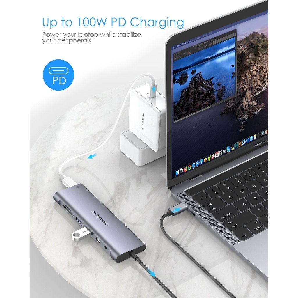 LENTION C37 8-in-1USB Splitter Type C Multiport Hub to 4k HDMI Port ...