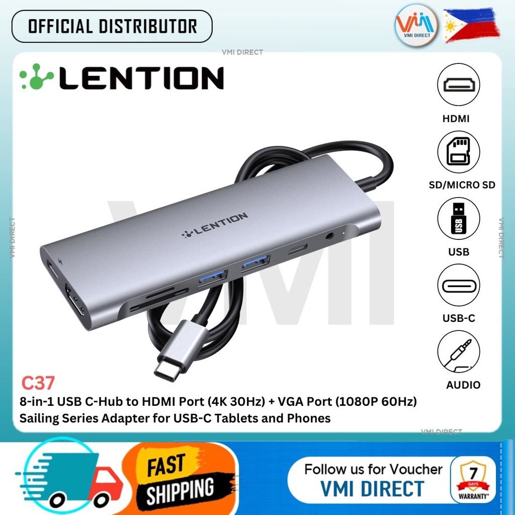 LENTION C37 8-in-1USB Splitter Type C Multiport Hub to 4k HDMI Port ...